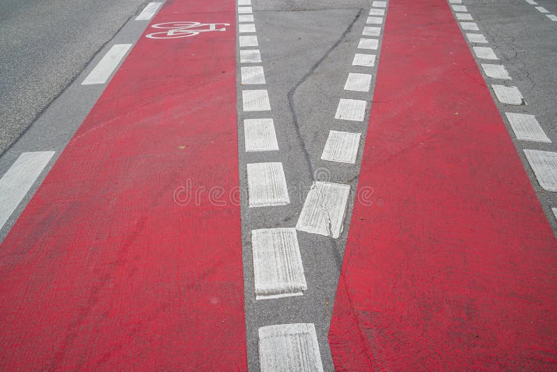 Cycle Path with Red Marking on the Road Stock Image - Image of road ...