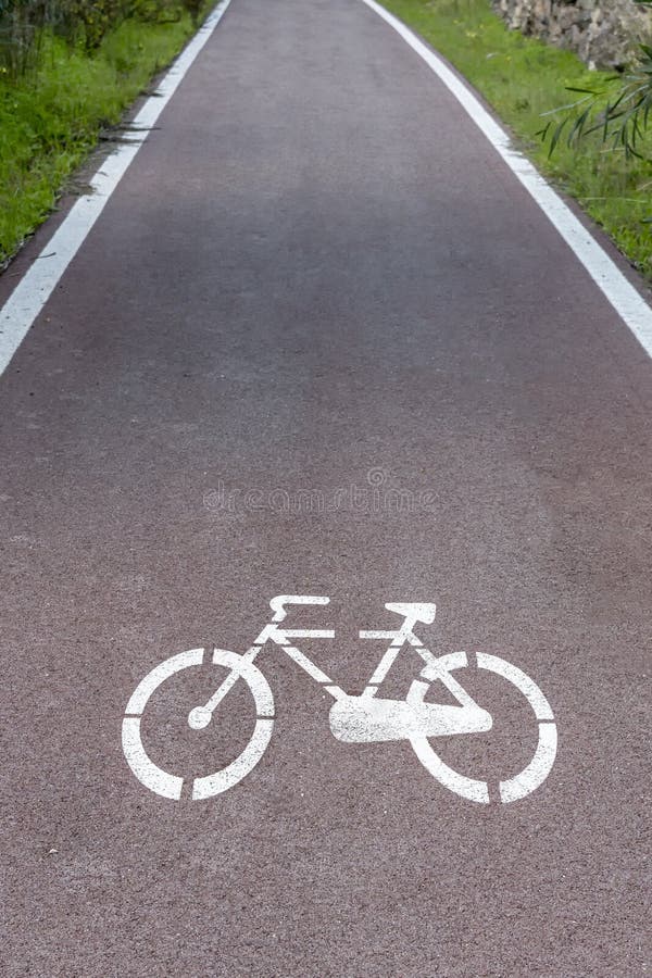 Cycle Path with Road Signs in the Woods Stock Image - Image of asphalt ...