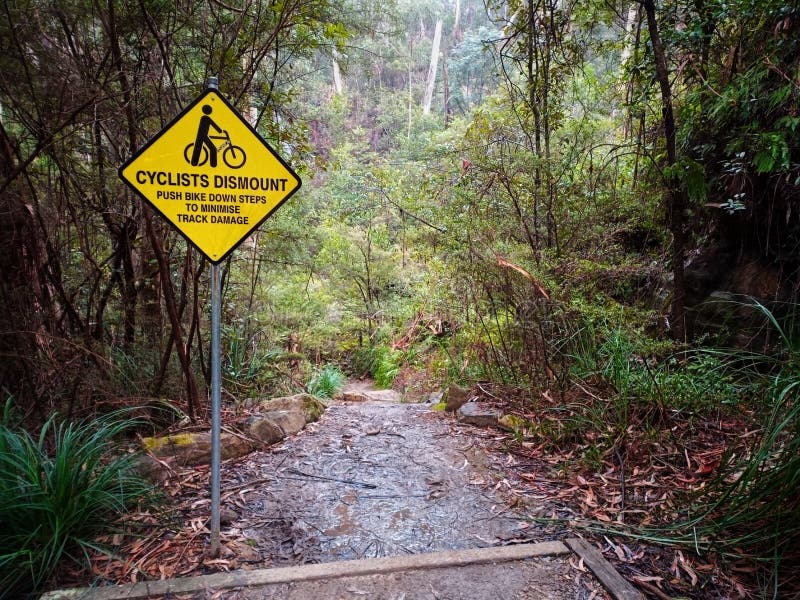 Cycle Path with a Warning Sign for Cyclists in an Australian Rainforest ...