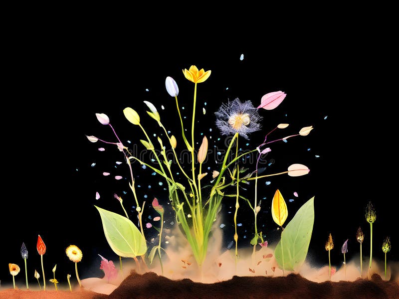 Cycle of Seeds Sprouting into Plants, Each Plant Dissolving Back into ...