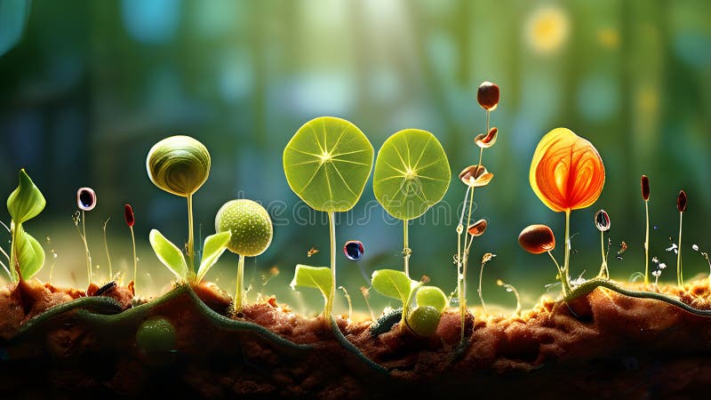 Cycle of Seeds Sprouting into Plants, Each Plant Dissolving Back into ...