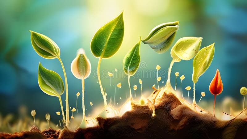 Cycle of Seeds Sprouting into Plants, Each Plant Dissolving Back into ...