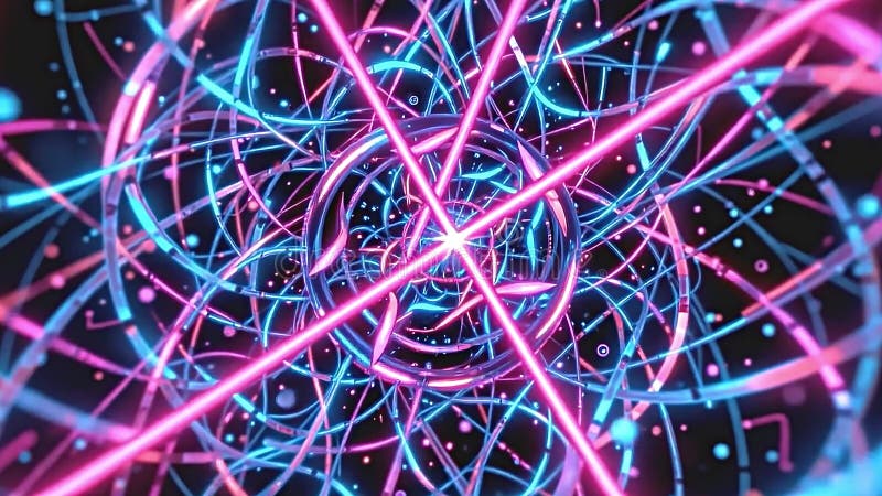 Cycled 3d Animation, Intricate Abstract Design, Neon Pink and Blue ...