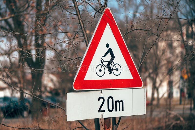 Cycleway Ahead Traffic Road Sign with Distance Indicator Stock Photo ...