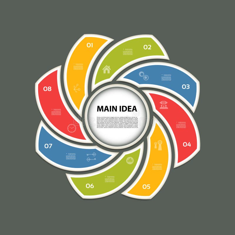 Cyclic Diagram with Eight Steps and Icons. Stock Vector - Illustration ...