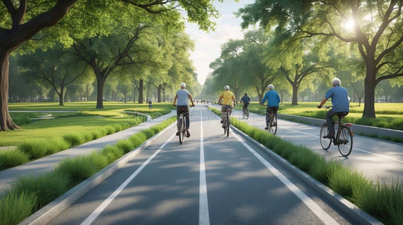 Cycling Along a Tree-lined Path Stock Image - Image of lifestyle ...