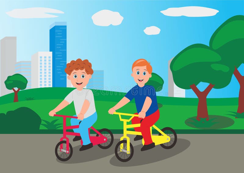 Cycling Boys in the Park Cartoon Stock Vector - Illustration of cartoon ...