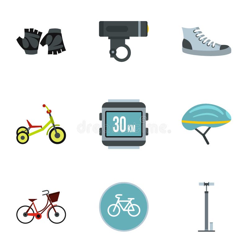Cycling Icons Set, Flat Style Stock Vector - Illustration of journey ...