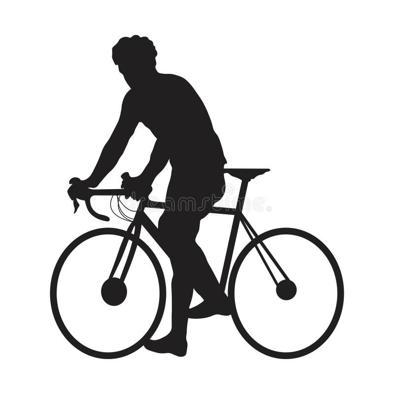 Silhouette of Man Cyclist Isolated on White Background. Stock ...