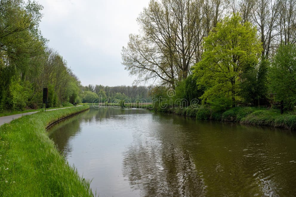 Cycling Path at the Borders of the River Dender, Erembodegem, Flanders ...