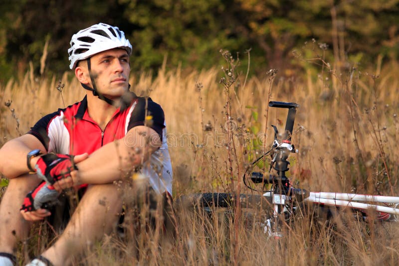Cyclist with Bike Relax in the Sunny Autumn Park Stock Image - Image of ...