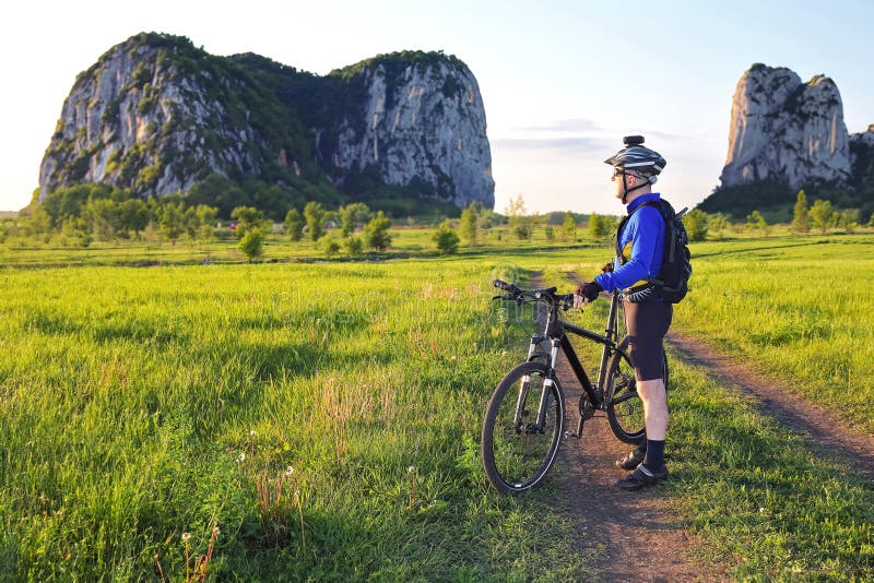 Cyclist with a Bike in the Sun Stock Photo - Image of extreme, person ...