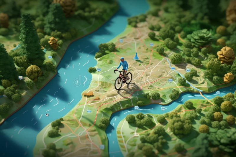 Cyclist on 3d Rendered Stylized Map Terrain Stock Illustration ...
