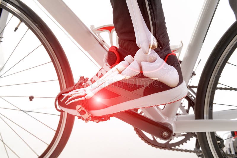 Cycler`s Foot on Pedal Bicycle in a Park Stock Image - Image of ...