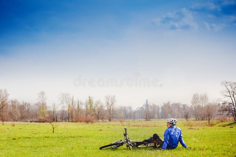 Cyclist Have a Rest with Bike Stock Photo - Image of mountain ...
