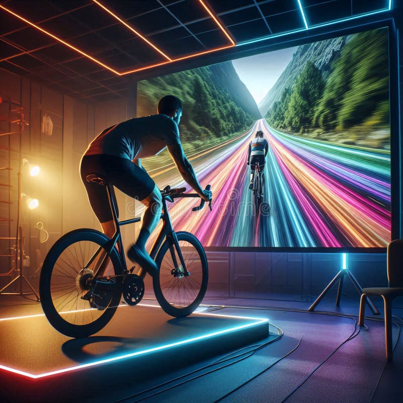A Cyclist on an Indoor Training Platform Merges Reality with a Virtual ...