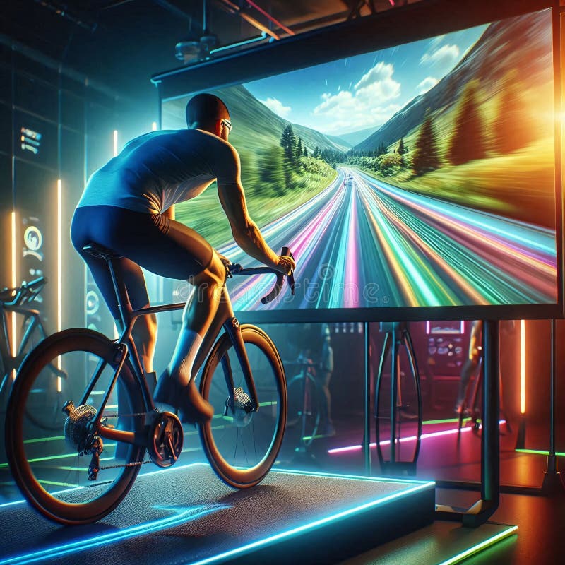A Cyclist on an Indoor Training Platform Merges Reality with a Virtual ...