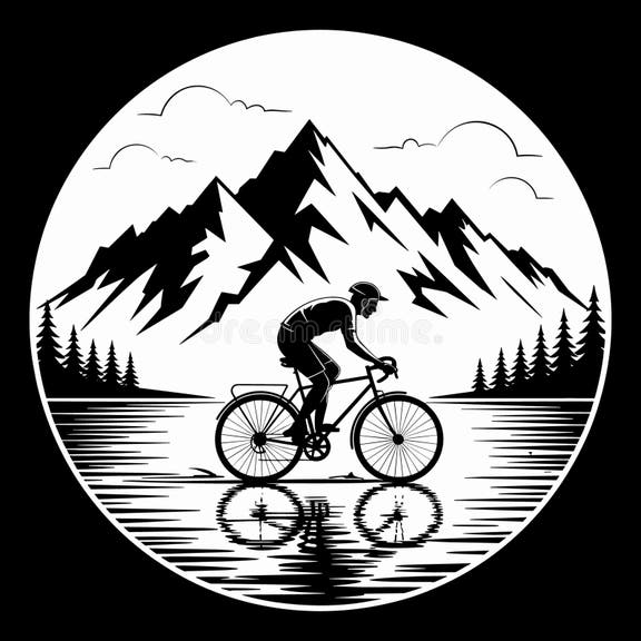 Cyclist Lake Reflection Circle Vector Stock Illustration - Illustration ...