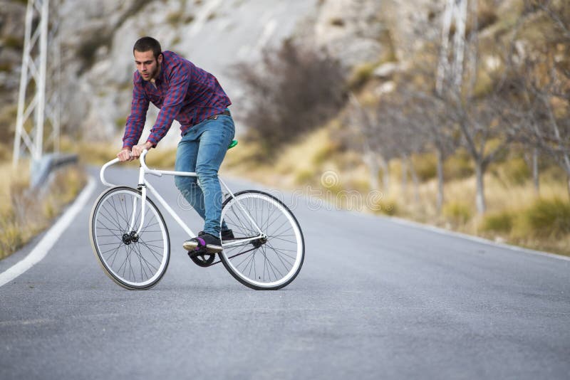 Cyclist Man Riding Fixed Gear Sport Bike Stock Photo - Image of bikes ...