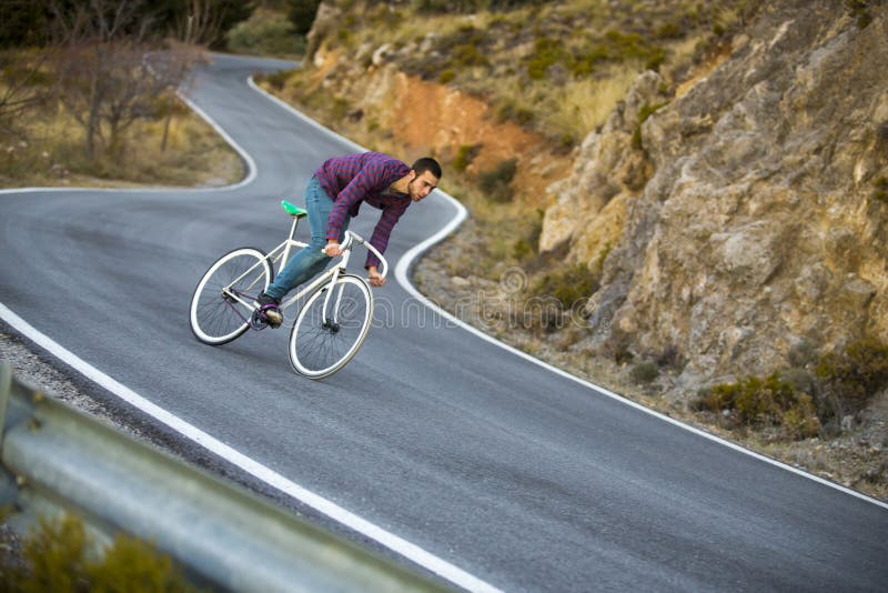 Cyclist Man Riding Fixed Gear Sport Bike in Sunny Day Stock Image ...