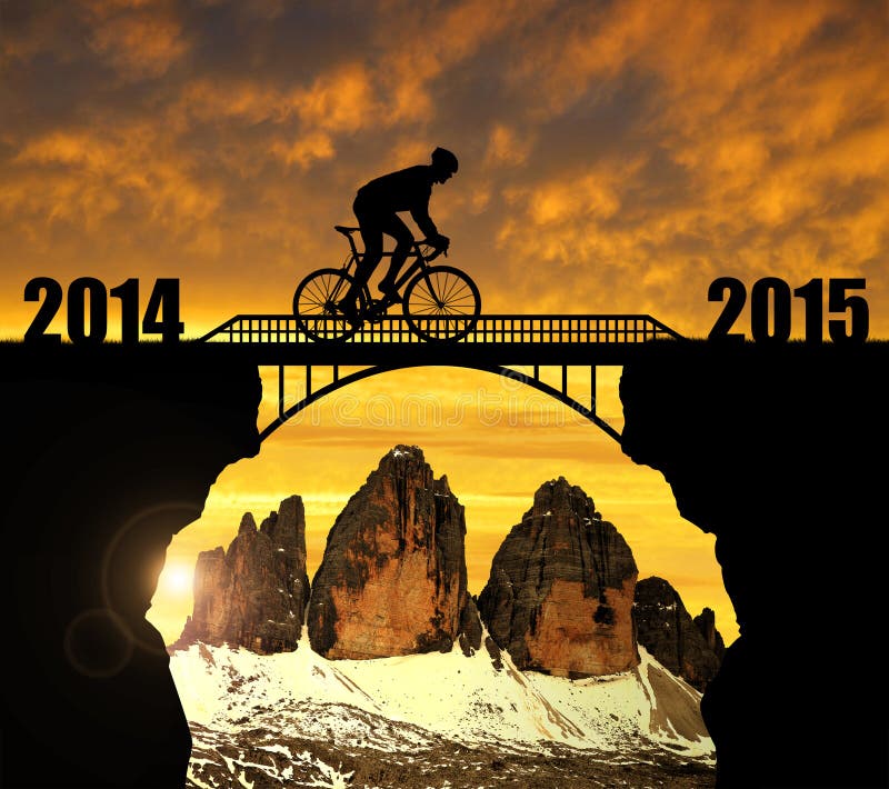 Cyclist Riding Across the Bridge Stock Photo - Image of height, cime ...