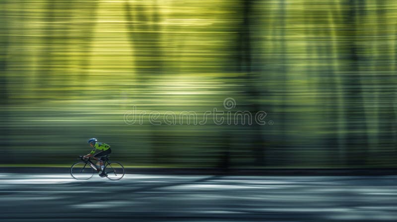 Cyclist Speeding through Forest with Motion Blur Stock Image - Image of ...
