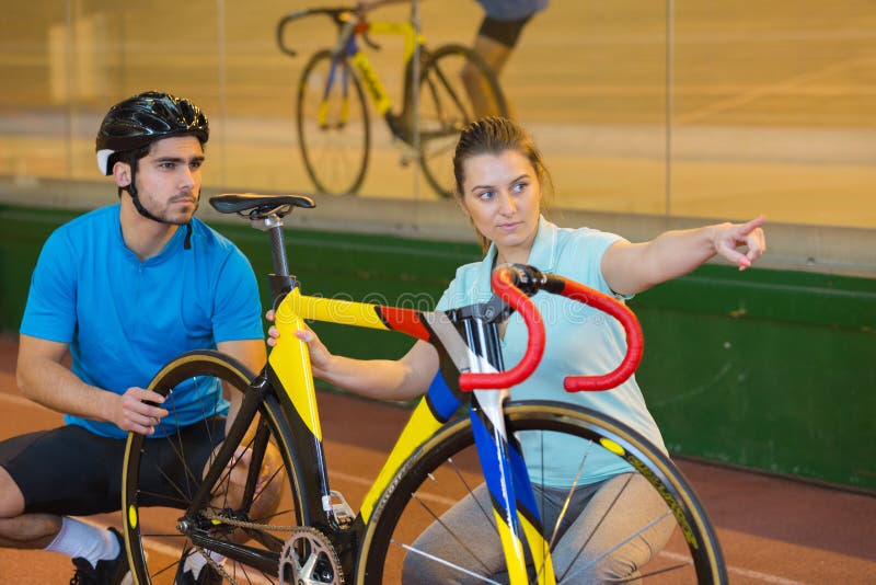 Cyclist Trainer Pointing at Distance Stock Photo - Image of competition ...