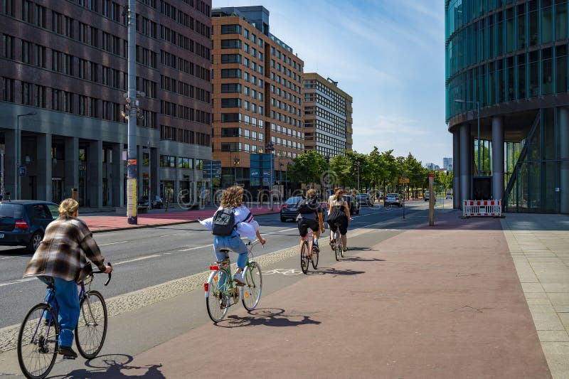 Cyclists on a Bike Path at Potsdamer Platz in Downtown Berlin Editorial ...