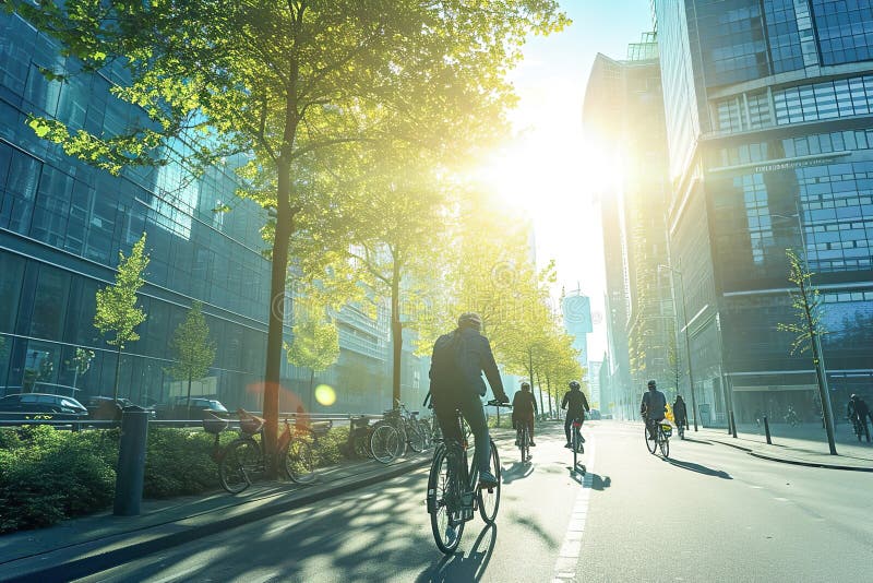 Cyclists Commuting in an Eco-friendly Urban Environment Stock ...