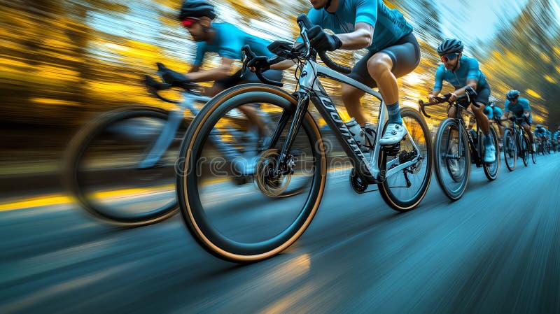Cyclists Racing on a Scenic Road, Capturing Speed and Motion in Dynamic ...