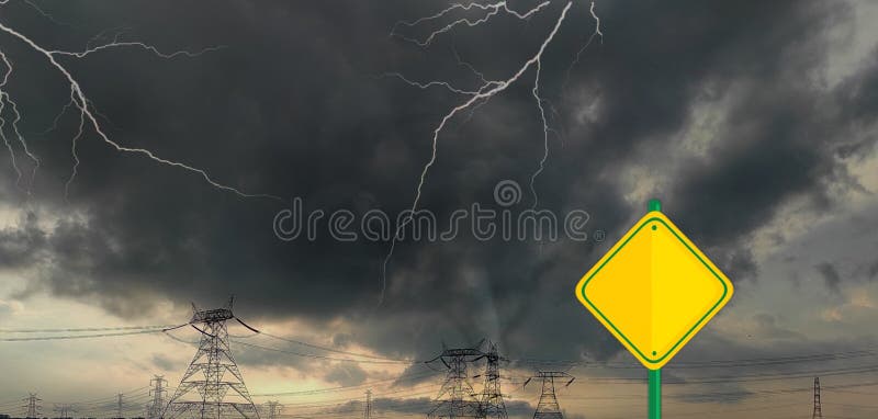 Cyclone Alert or Warning Sign Boar with Stromy Sky Background, Thunder ...