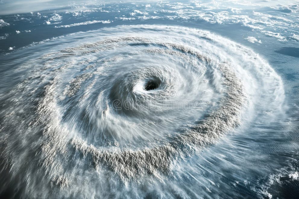 Cyclone Forms Over Open Ocean with Swirling Clouds and Center Vortex in ...