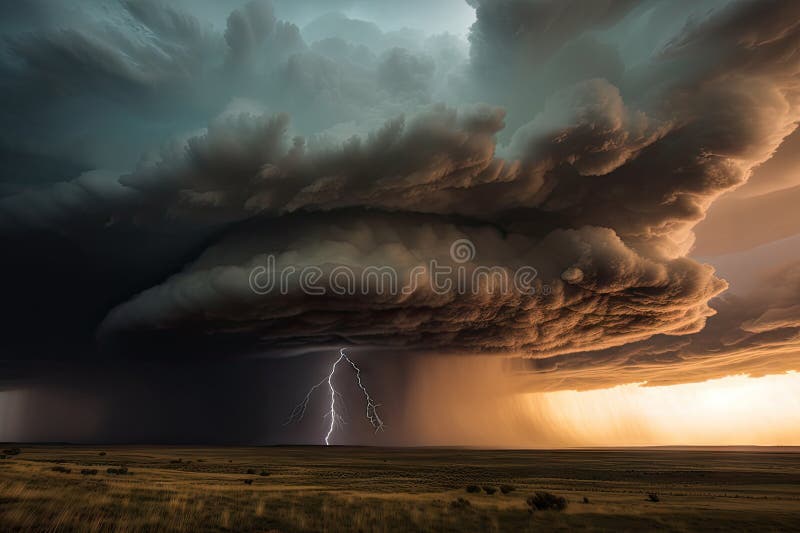Cyclone with Storm Clouds and Lightning Visible in the Sky Stock ...