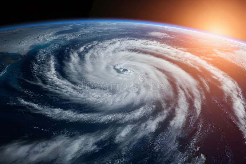Cyclonic Storm from Space with Dense Cloud Formation Over Ocean, Sun ...