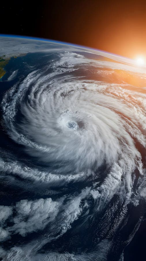 Cyclonic Storm from Space with Dense Cloud Formation Over Ocean, Sun ...