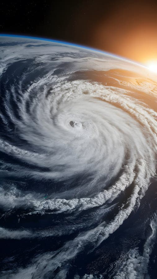 Cyclonic Storm from Space with Dense Cloud Formation Over Ocean, Sun ...