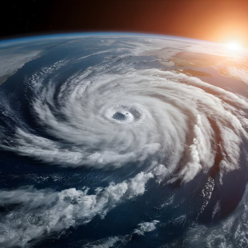 Cyclonic Storm from Space with Dense Cloud Formation Over Ocean, Sun ...