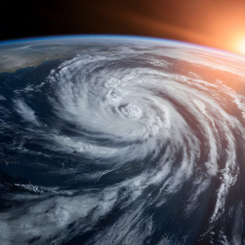 Cyclonic Storm from Space with Dense Cloud Formation Over Ocean, Sun ...