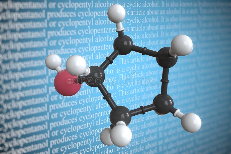 Cyclopentanol Scientific Molecular Model, 3D Rendering Stock ...