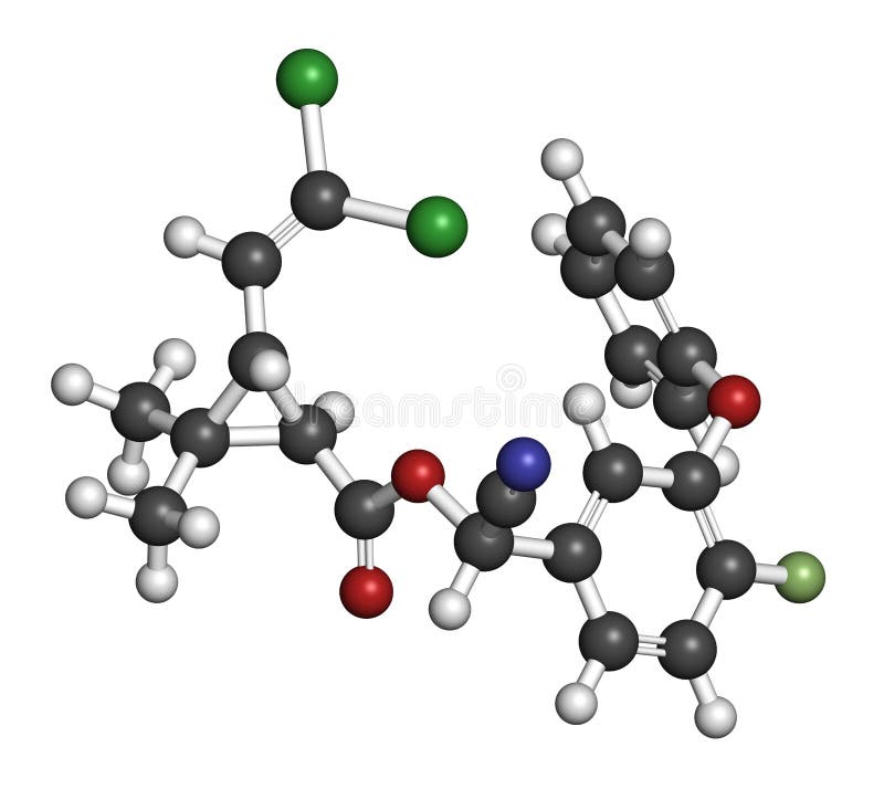 Cyfluthrin Insecticide Molecule. 3D Rendering. Atoms are Represented As ...