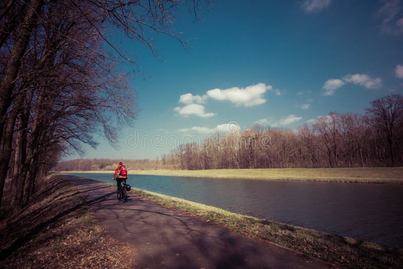 Cyklist Riding on a Bicycle Path Stock Image - Image of path, bicycle ...