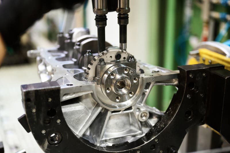 Cylinder Block Complete with Crankshaft. Assembly Line of Internal ...