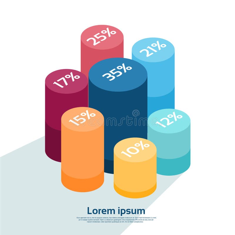 Cylinder Chart Diagram with Percentage Financial Graph 3d Isometric ...