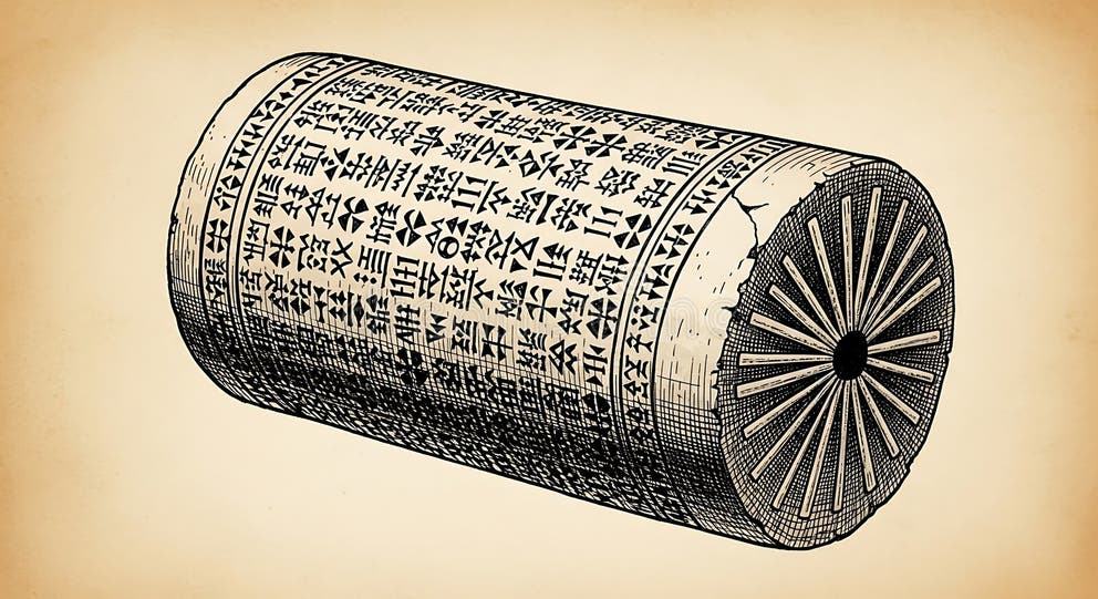 Cylinder Featuring Cuneiform Script, an Ancient Writing System Used in ...