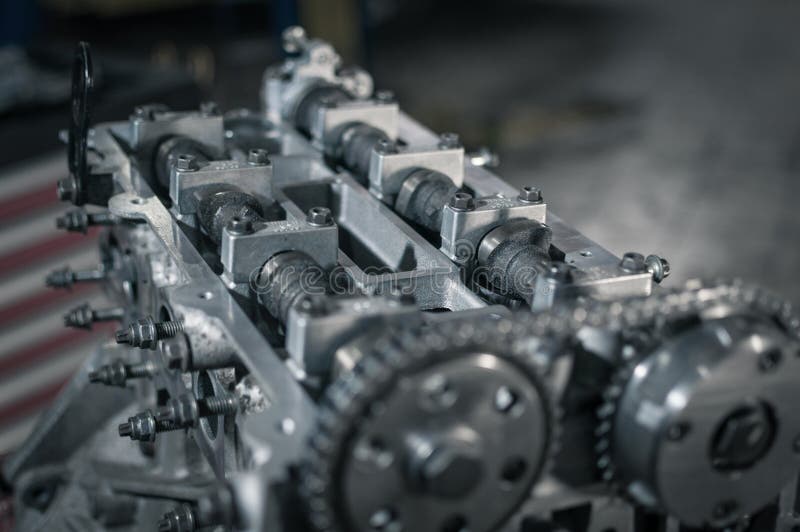 Cylinder Head on a Disassembled Engine in a Car Workshop Stock Image ...