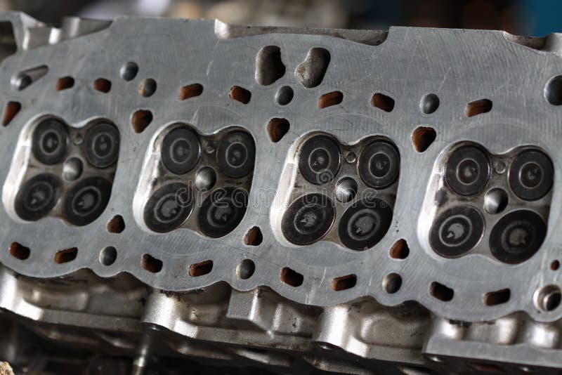 Intake and Exhaust Valves Installed in the Engine Block Head Stock ...