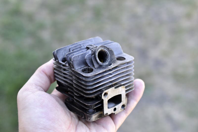 Cylinder from the Internal Combustion Engine Engine in the Hand Stock ...