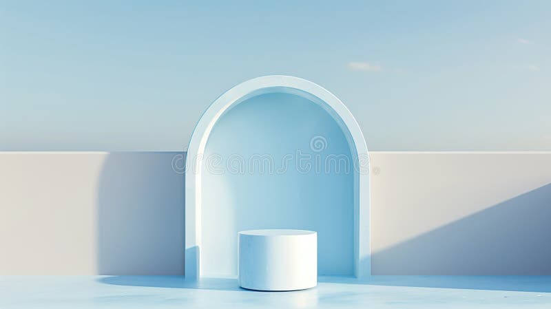 Cylinder Pedestal Podium with Pastel Blue in Semi Circle Backdrop ...