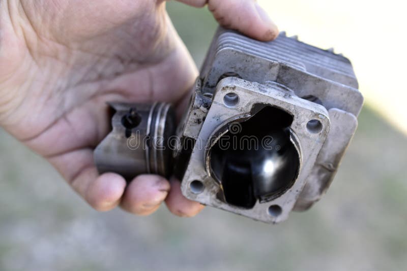 Cylinder from the Internal Combustion Engine Engine in the Hand Stock ...