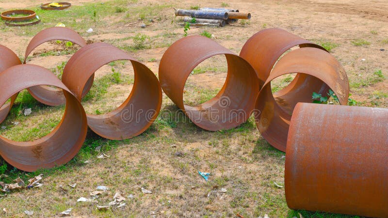 Cylinder Shape Iron Object on Bridge Construction Site. Stock Photo ...